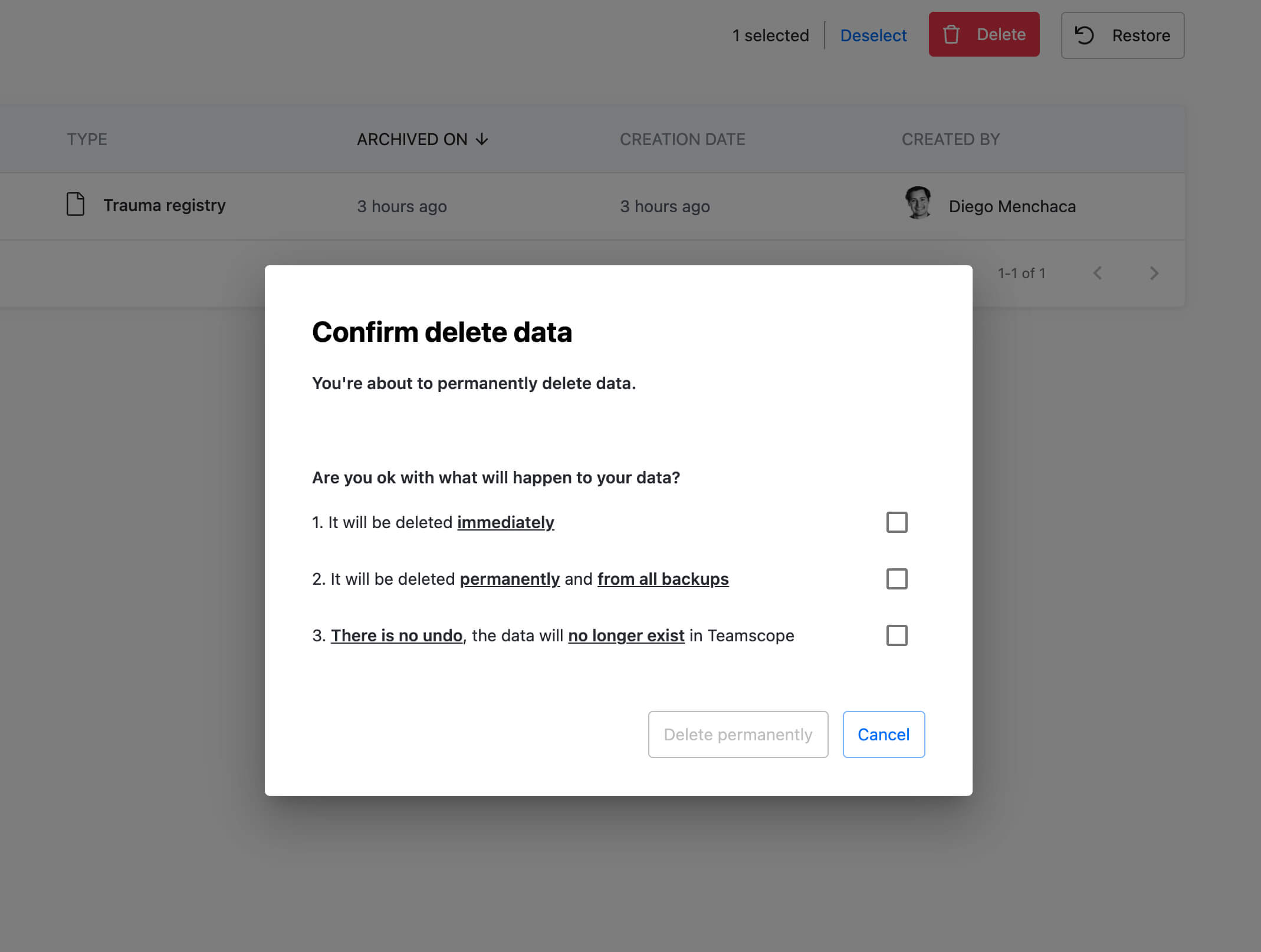 Archiving and deleting data